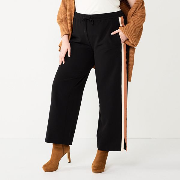 Plus Size Nine West Side-Stripe Pull-On Wide-Leg Pants