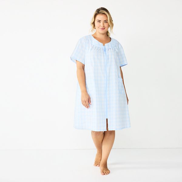 Plus Size Croft And Barrow® Short Sleeve Woven Zip Duster