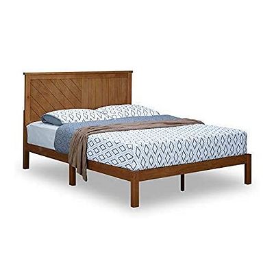 MUSEHOMEINC Solid Pinewood Rustic Platform Bed with 2 Way Design Headboard King