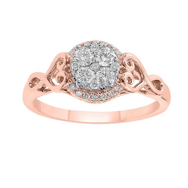Irena Park 10K Rose Gold 1 2 Carat T.W. Diamond Filigree Heart Engagement Ring Women s Size 7 Pink