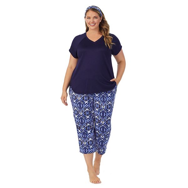Plus Size Cuddl Duds 3 Pc V Neck Pajama Top Pajama Capri Pants