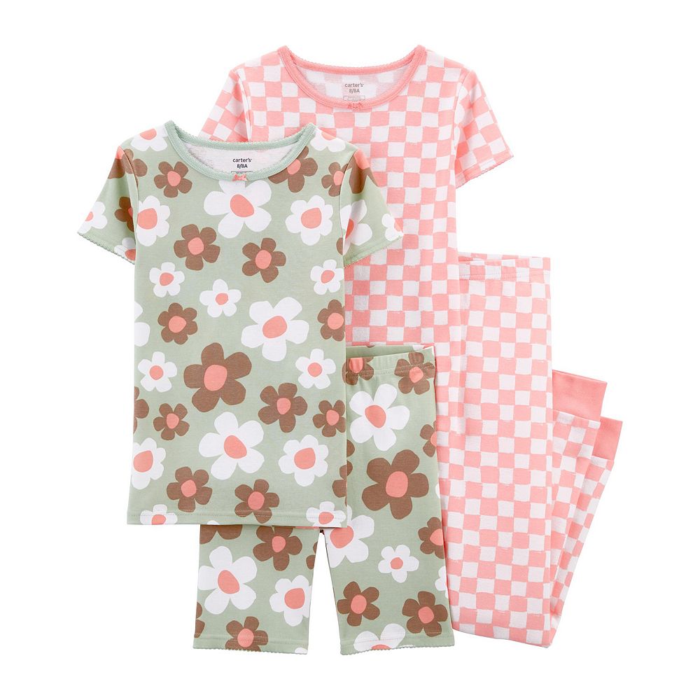Girls 4-14 Carter's Floral & Checkerboard Tops & Bottoms Pajama Set