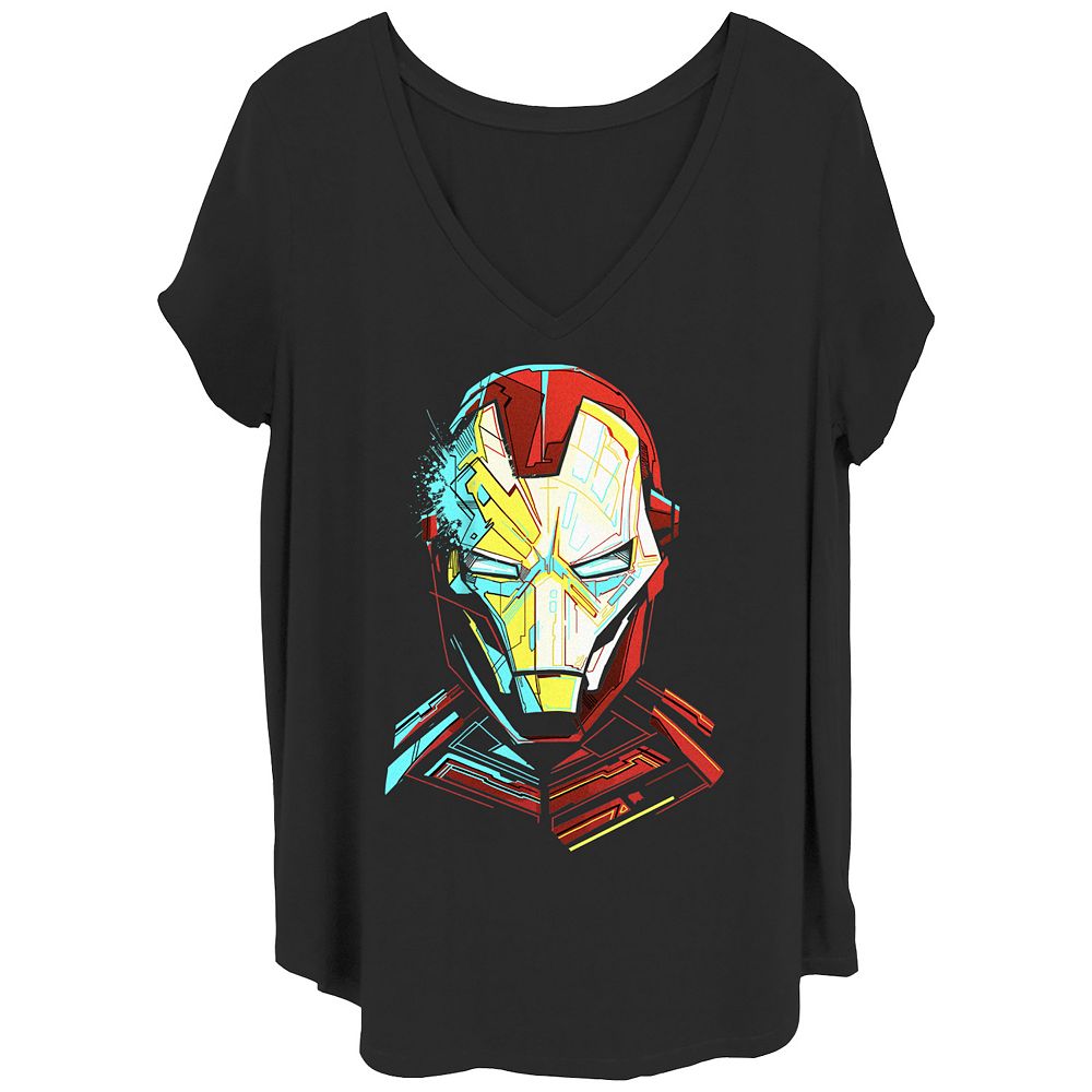 Juniors' Plus Size Marvel Avengers Shiny Iron Man Helmet Graphic Tee