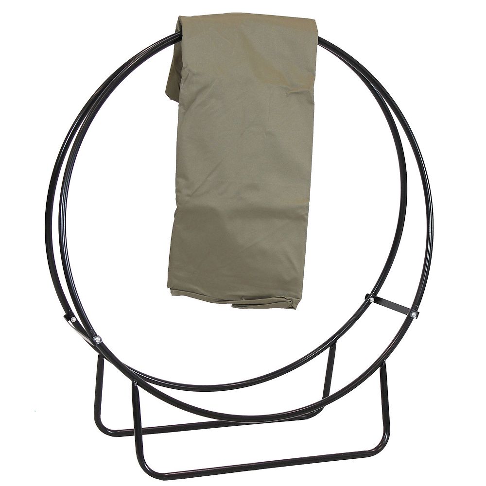 Sunnydaze 40 in Powder-Coated Steel Firewood Log Hoop Rack with Khaki Cover