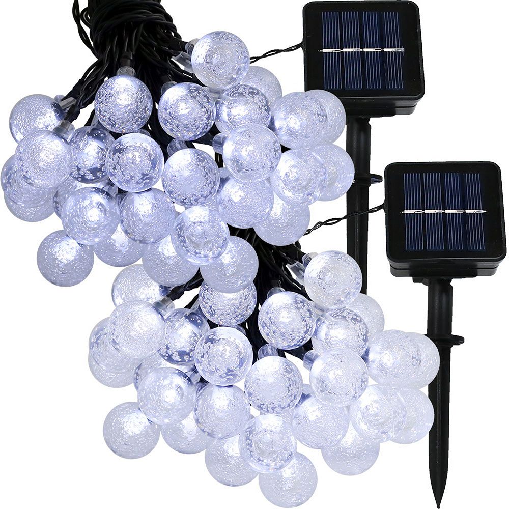 Sunnydaze 20 ft 30 LED Solar-Powered Globe String Lights - White 2-Pack