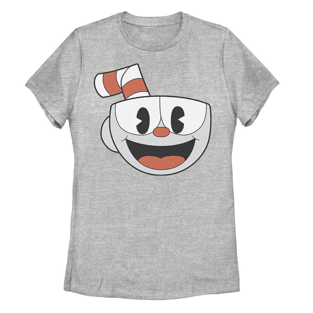 Juniors' Cuphead Big Smiling Face Gray Graphic Tee