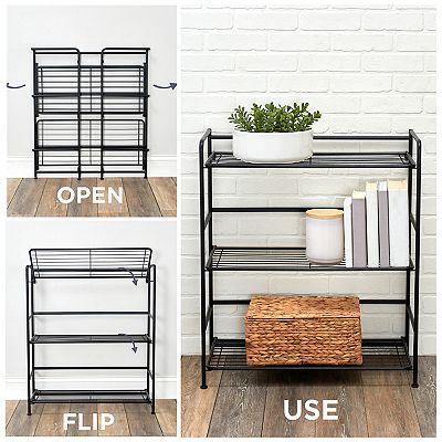 FlipShelf 3 Shelf Wide Wire Bookshelf