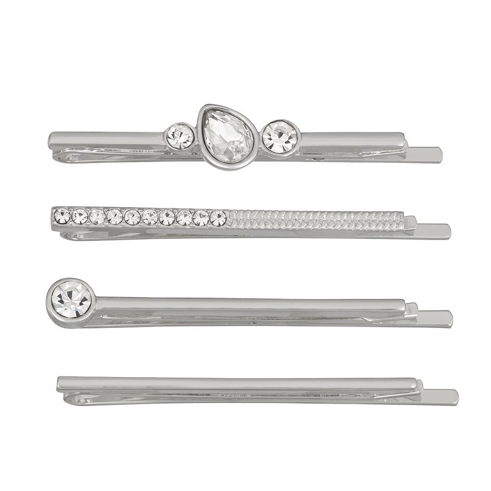 Nine West Silver Tone Simulated Crystal Bobby Pin Set