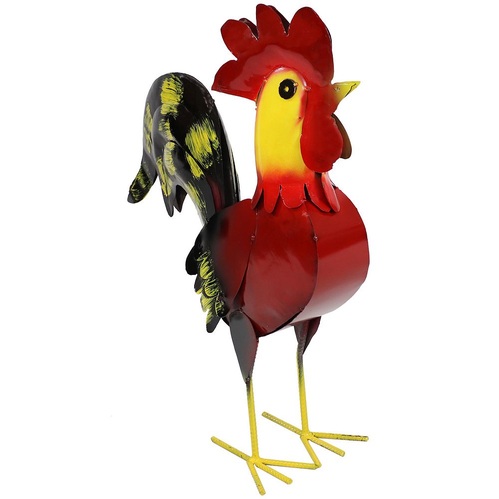 Lewis the Red Metal Rooster Statue