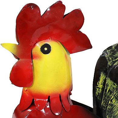 Lewis the Red Metal Rooster Statue