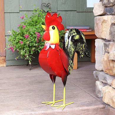 Lewis the Red Metal Rooster Statue