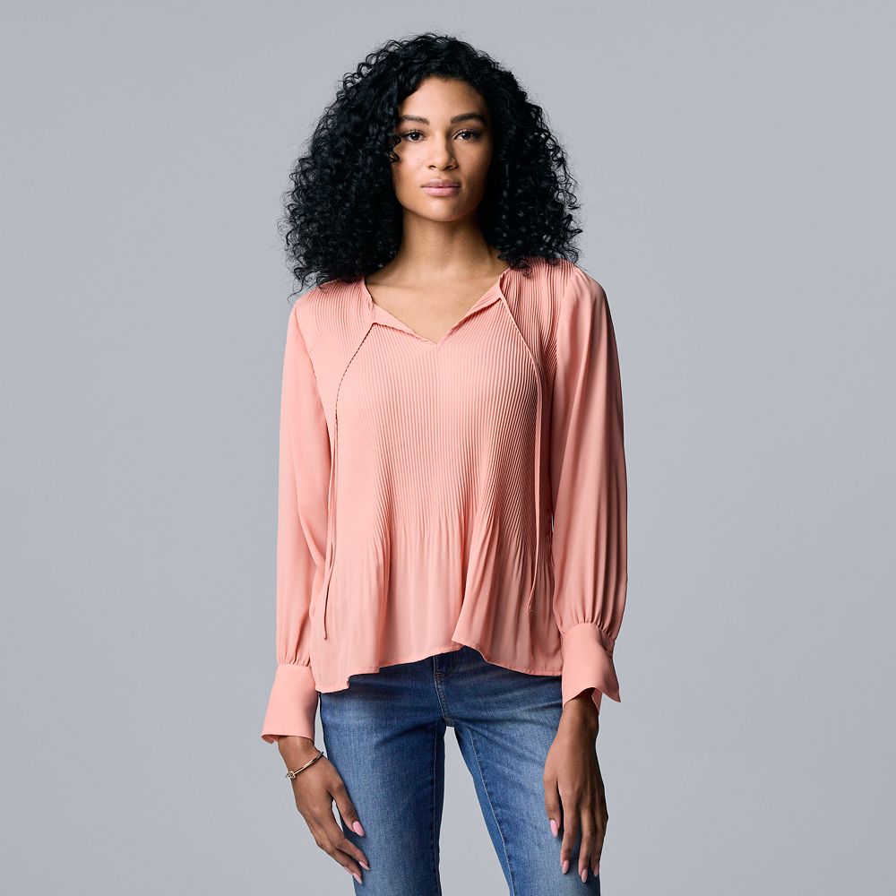 Womens Simply Vera Vera Wang Pleated Splitneck Top
