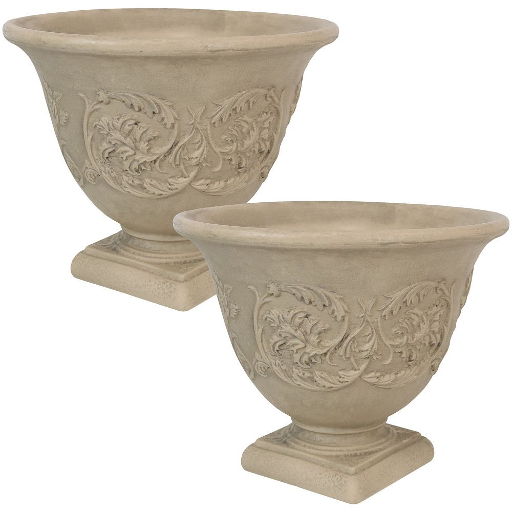 Sunnydaze 16 in Darcy Dual-Wall Polyresin Planter - Beige