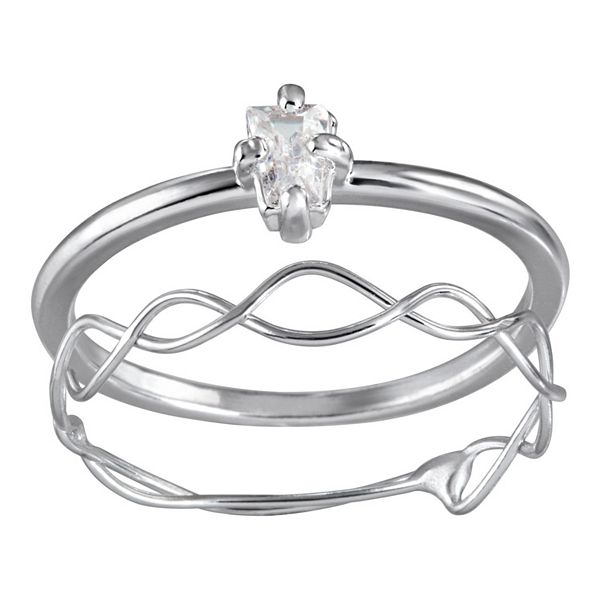 LC Lauren Conrad Silver Tone Wavy & Cubic Zirconia Ring Duo Set