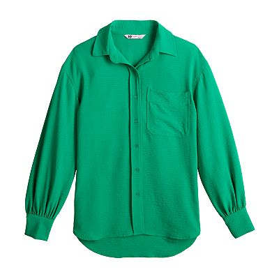 Juniors' SO® Oversized Textured Button Front Top