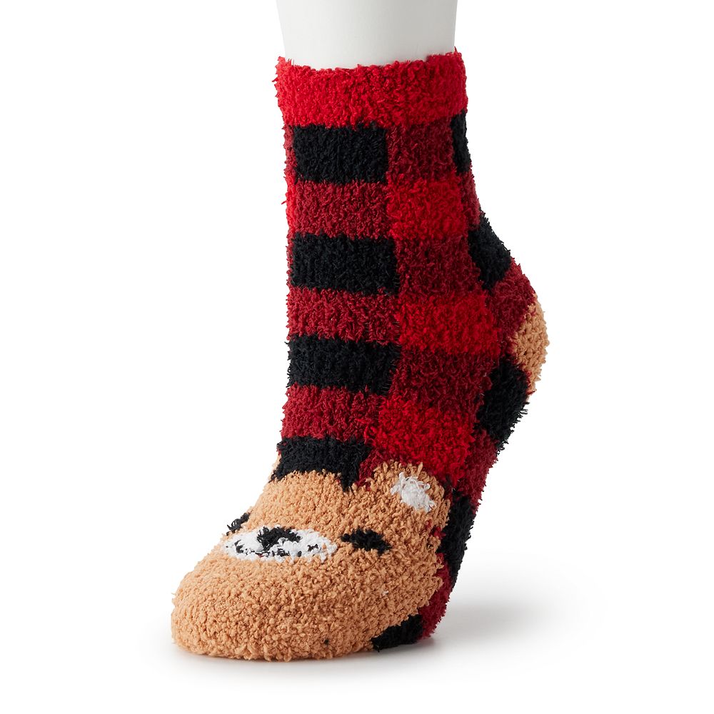 SHINE Cozy Bear Plaid Crew Socks