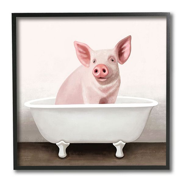 Stupell Home Decor Pink Farm Pig Bath Tub Framed Wall Art