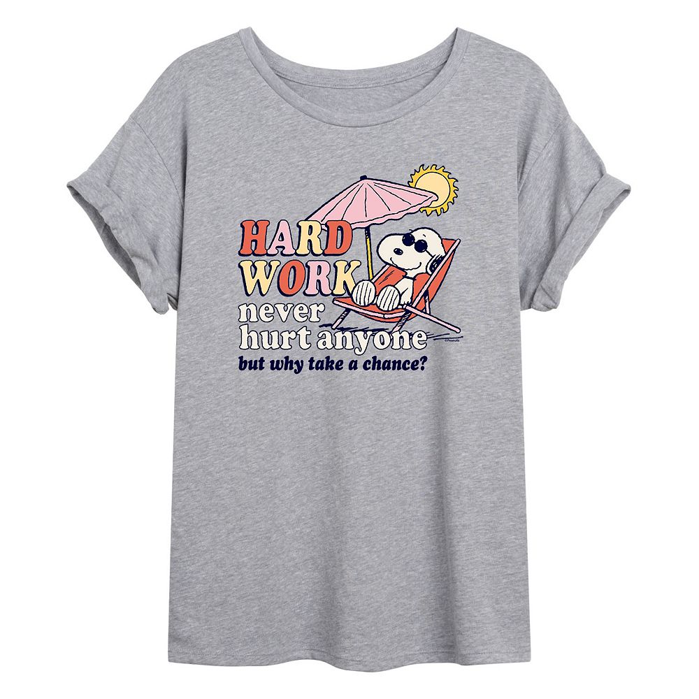 Juniors' Peanuts Snoopy "Hard Work" Oversized Graphic Tee