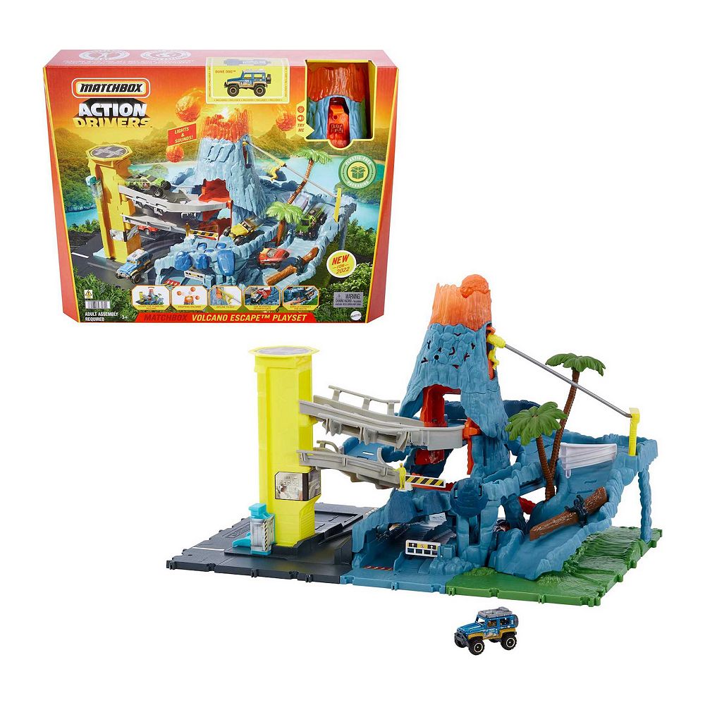 Matchbox Cars Playset with 1:64 Scale Toy SUV, Volcano Escape with ...