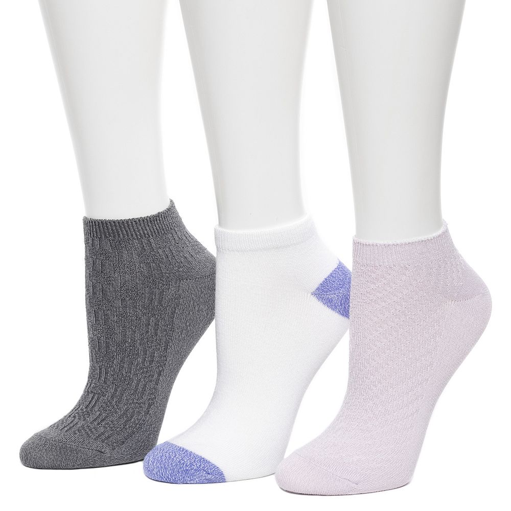 Women's Cuddl Duds® 3 Pair Diagonal Rib Mosaic Stitch Low Cut Socks