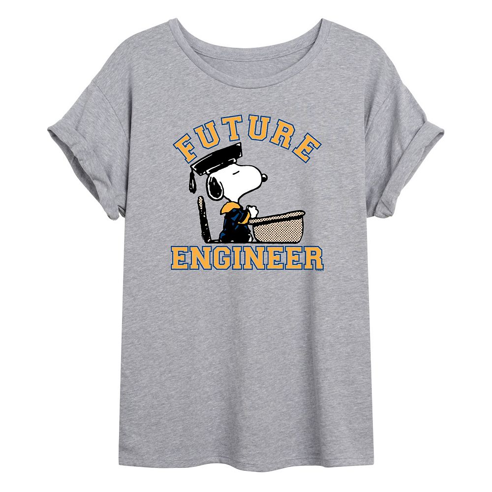 Juniors' Peanuts Engineer Oversized Graphic Tee