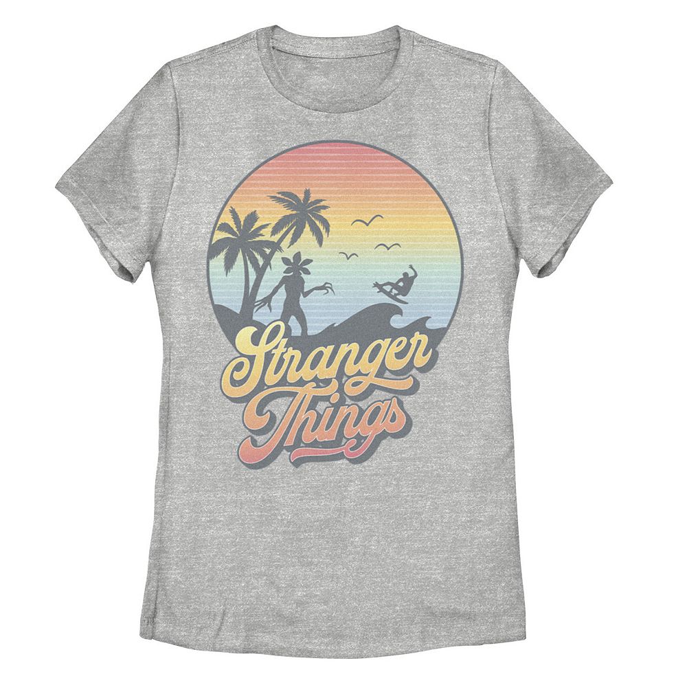 Juniors' Stranger Things Palms Surf Wave Graphic Tee