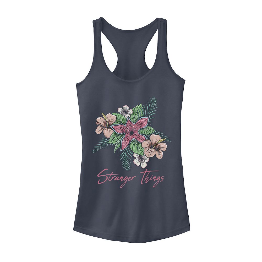 Juniors' Stranger Things Pink Flowers Graphic Racerback Tank Top