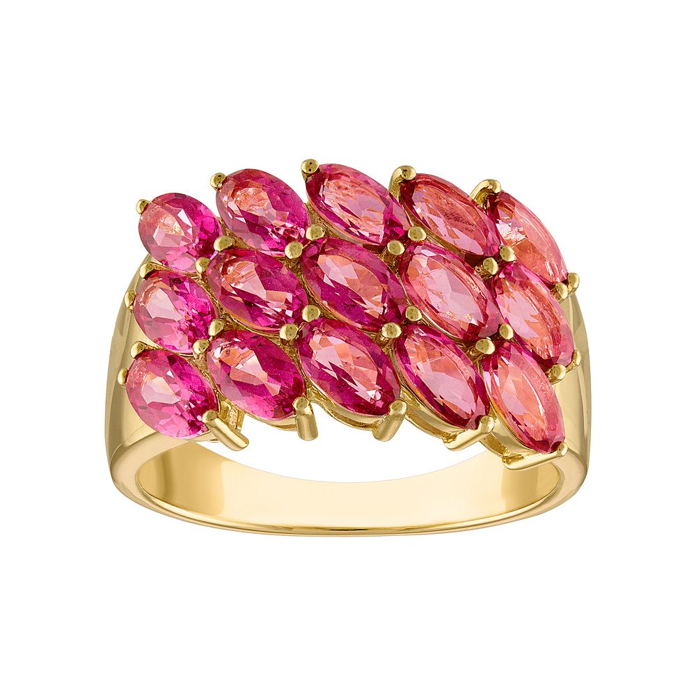 Tiara 14k Gold Over Silver Marquise Pink Topaz Cluster Ring