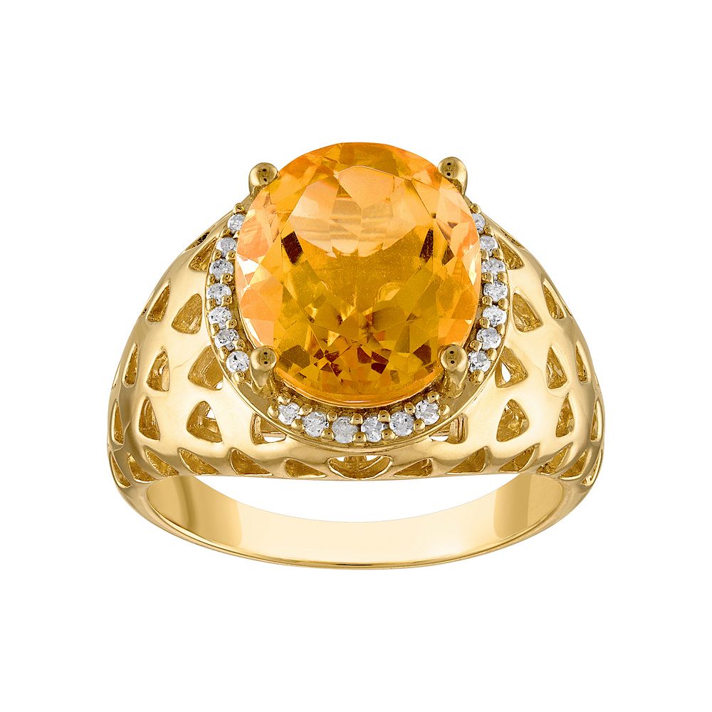 Tiara 14k Gold Over Silver Citrine & 1/8 Carat T.W. Diamond Ring