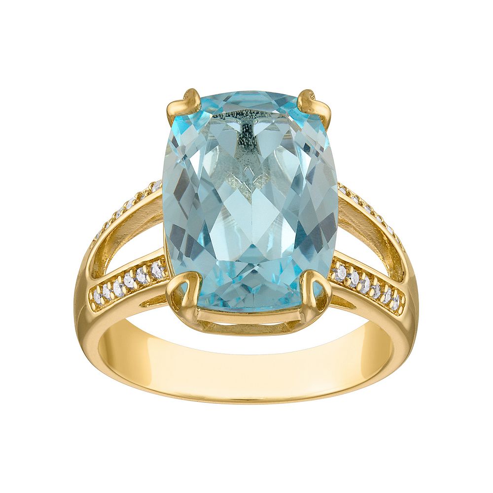 Tiara 14k Gold Over Silver Blue Topaz & 1/10 Carat T.W. Diamond Split ...