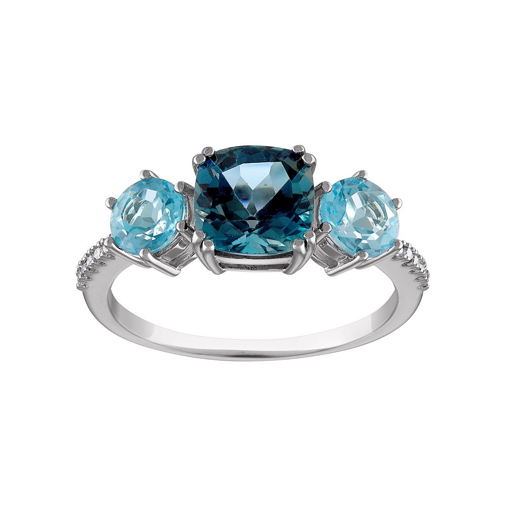 Tiara Sterling Silver Blue Topaz & Diamond Accent Ring