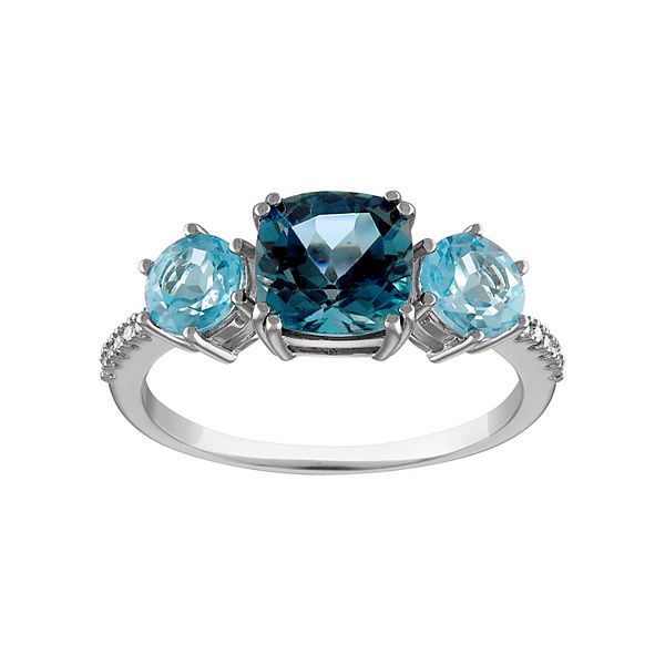 Tiara Sterling Silver Blue Topaz & Diamond Accent Ring