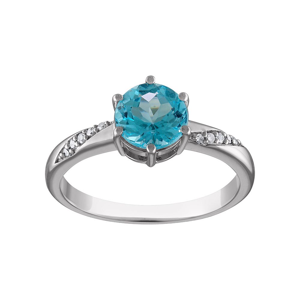 Tiara Sterling Silver Swiss Blue Topaz & Diamond Accent Ring