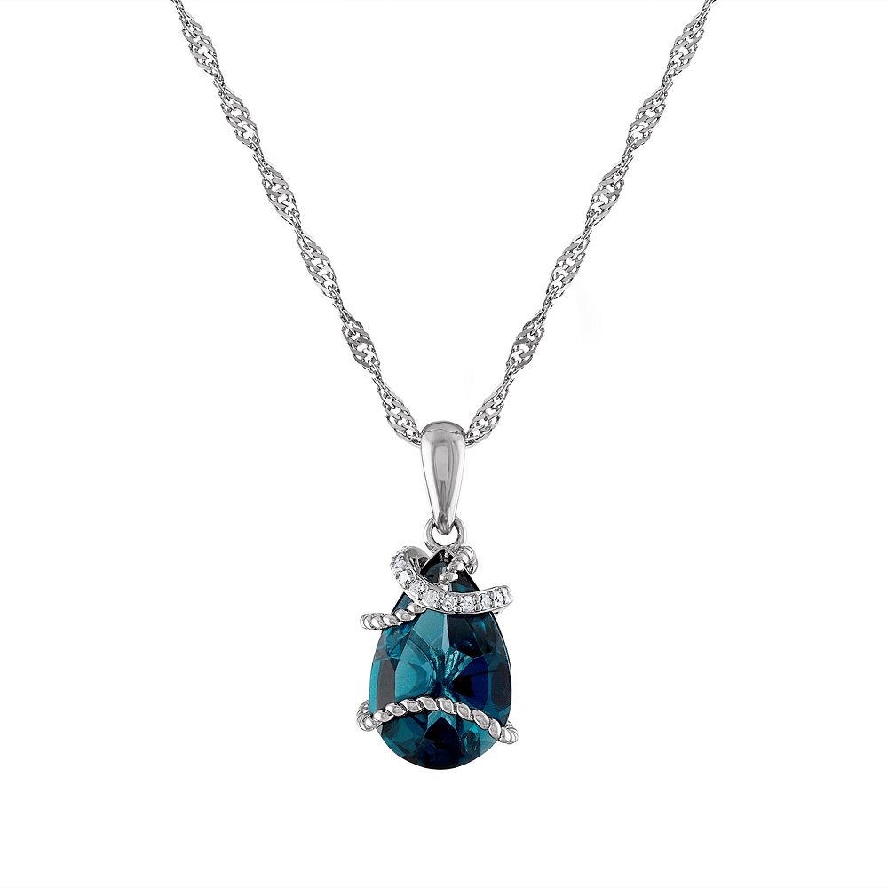 Tiara Sterling Silver London Blue Topaz & Diamond Accent Pendant