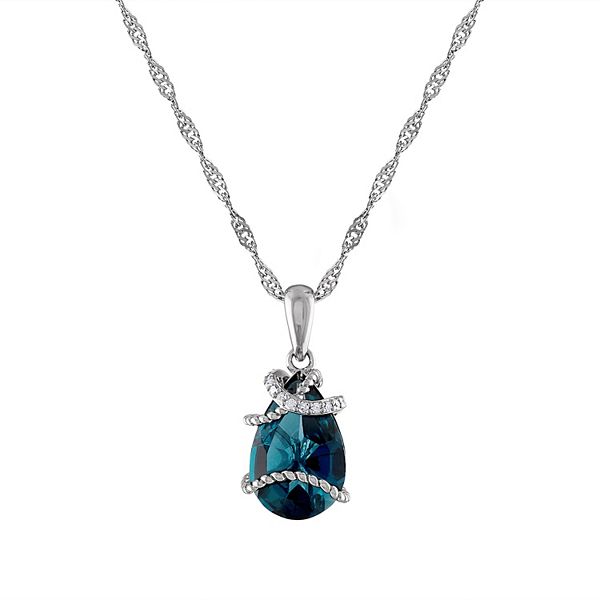 Tiara Sterling Silver London Blue Topaz & Diamond Accent Pendant