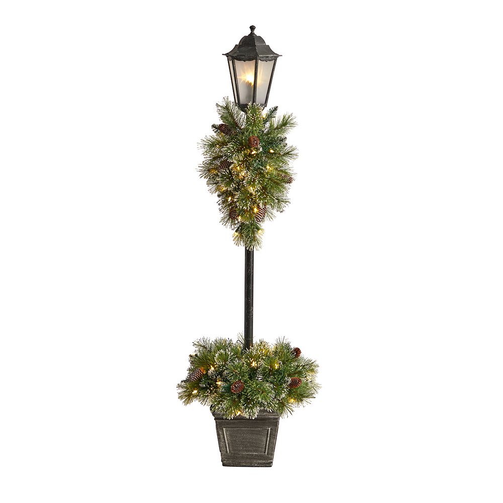 nearly natural 5-ft. Pre-lit Decorated Lamp Post with Artificial ...