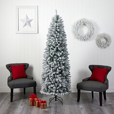 nearly natural 7-ft. Slim Flocked Montreal Fir Artificial Christmas ...