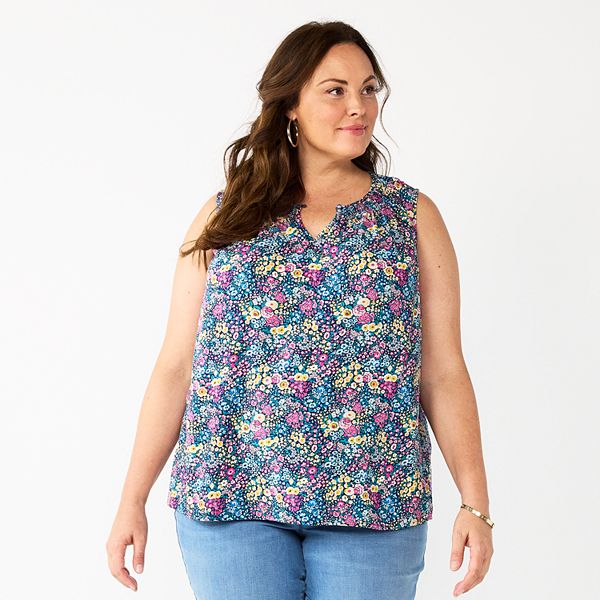 Plus Size Croft & Barrow® Smocked Sleeveless Tank