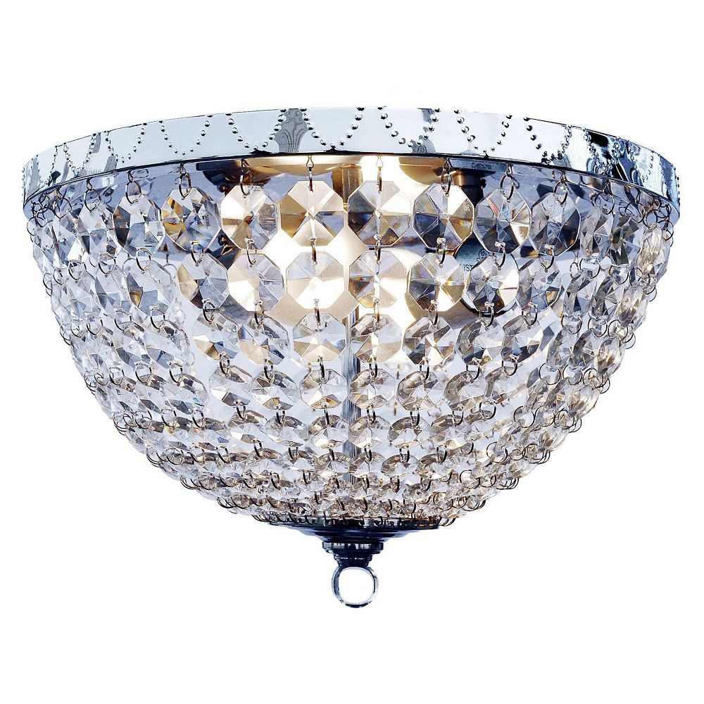 Lalia Home Crystal Drop 2 Light Ceiling Flush Mount, Chrome