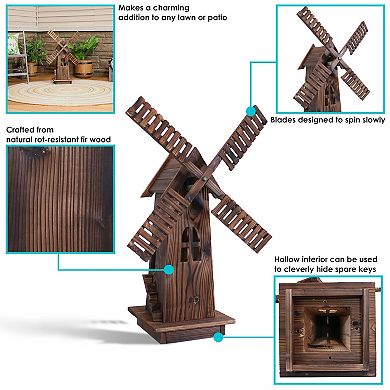Sunnydaze Dutch Windmill Outdoor Decorative Wood Yard Art Statue - 39 in