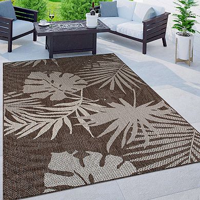 World Rug Gallery Contemporary Tropical Leaves Indoor/Outdoor ...