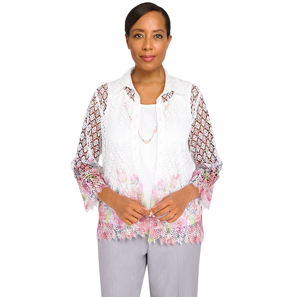 Petite Alfred Dunner Soft Spoken Floral Border Two-For-One Shirt