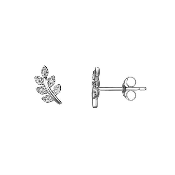 PRIMROSE Sterling Silver Cubic Zirconia Leaf Stud Earrings