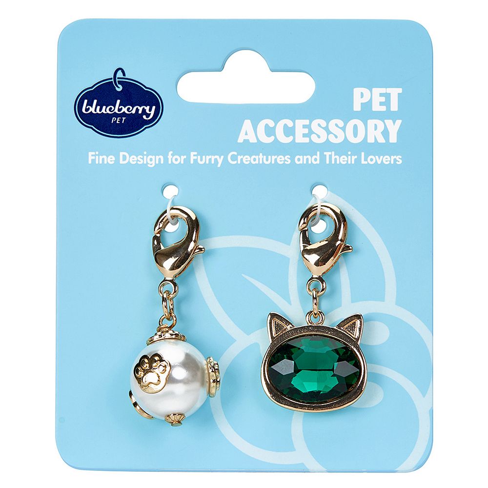 Blueberry Pet Pearl & Kitty Charm Cat Collar Accessory Set