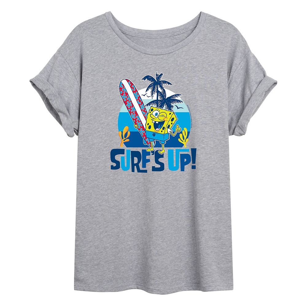 Junior's Nickelodeon SpongeBob SquarePants Surfs Up Oversize Tee