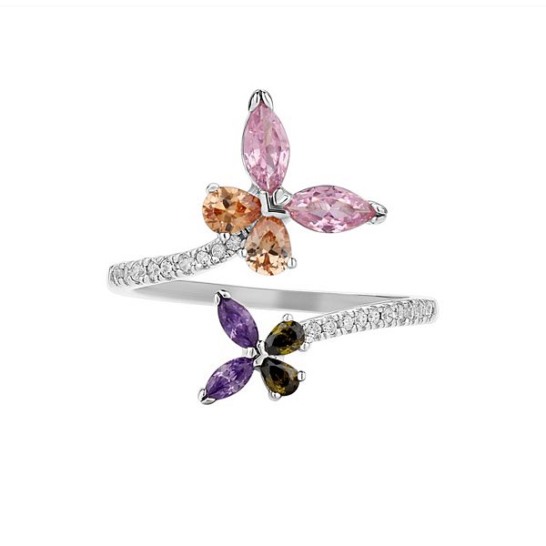PRIMROSE Sterling Silver Cubic Zirconia Butterfly Bypass Ring