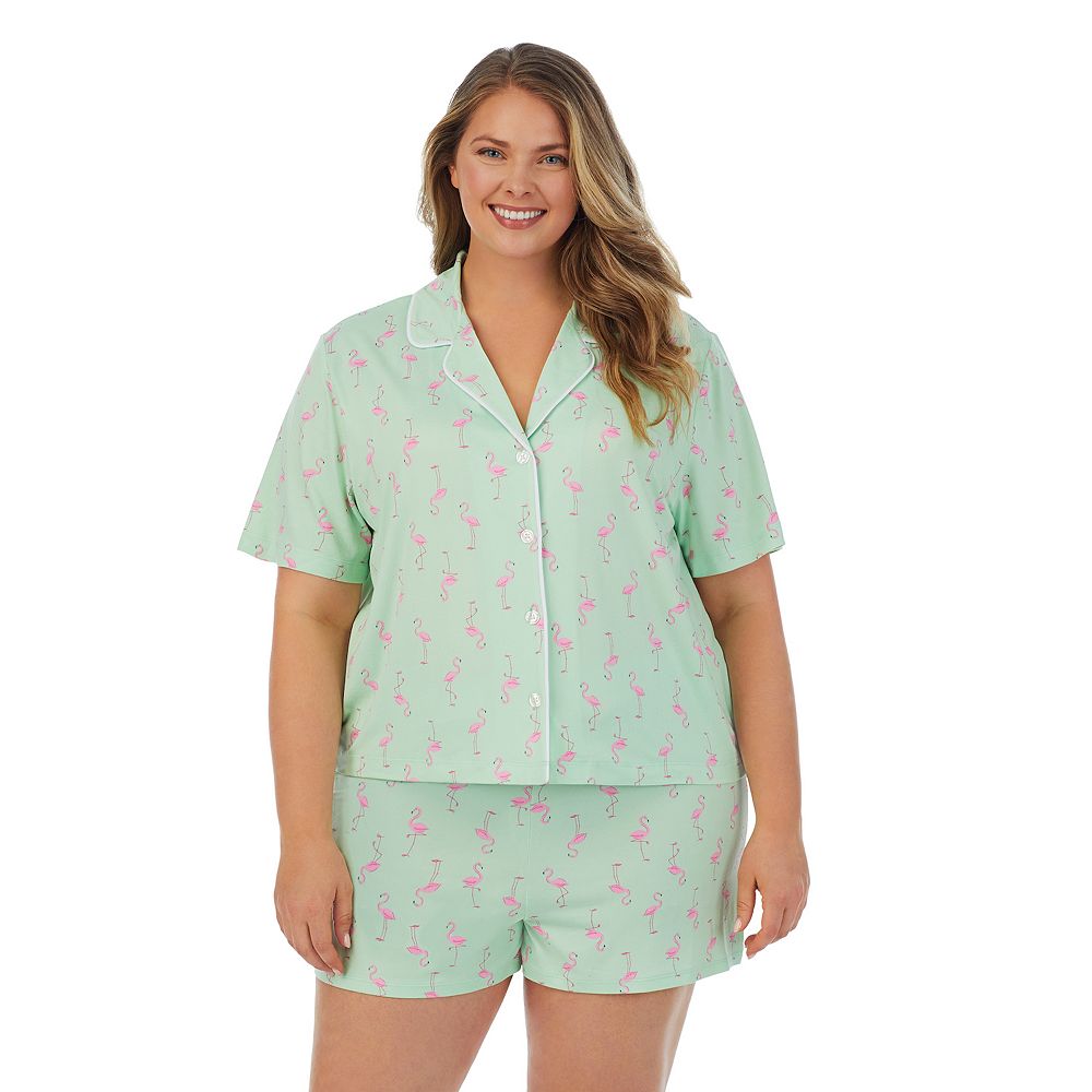 Plus Size Beauty Sleep Social Short Sleeve Notch Collar Pajama Shirt ...