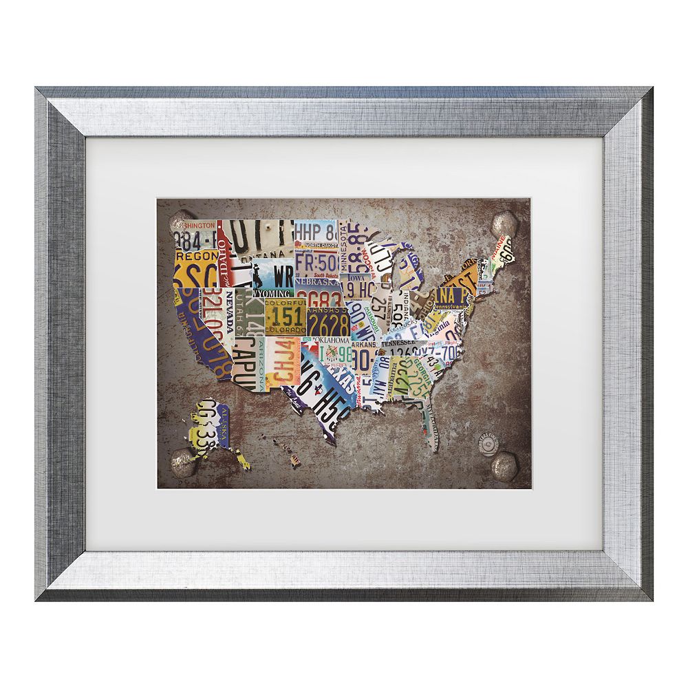 Trademark Fine Art Masters Fine Art USA License Plate Map on Metal ...