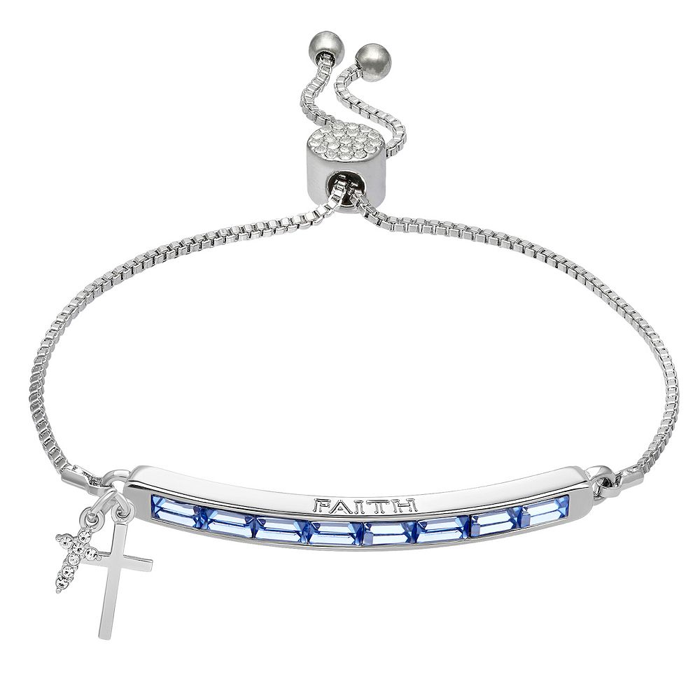 Brilliance Crystal & Sapphire "FAITH" Adjustable Bracelet with Cross Charms