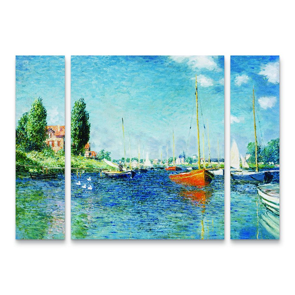 Claude Monet Red Boats at Argenteuil Canvas Wall Art 3-piece Set